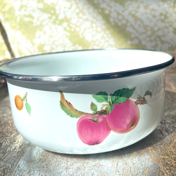 Dining | Vintage Enamelware Nested Bowl Fruit Print One Bowl | Poshmark